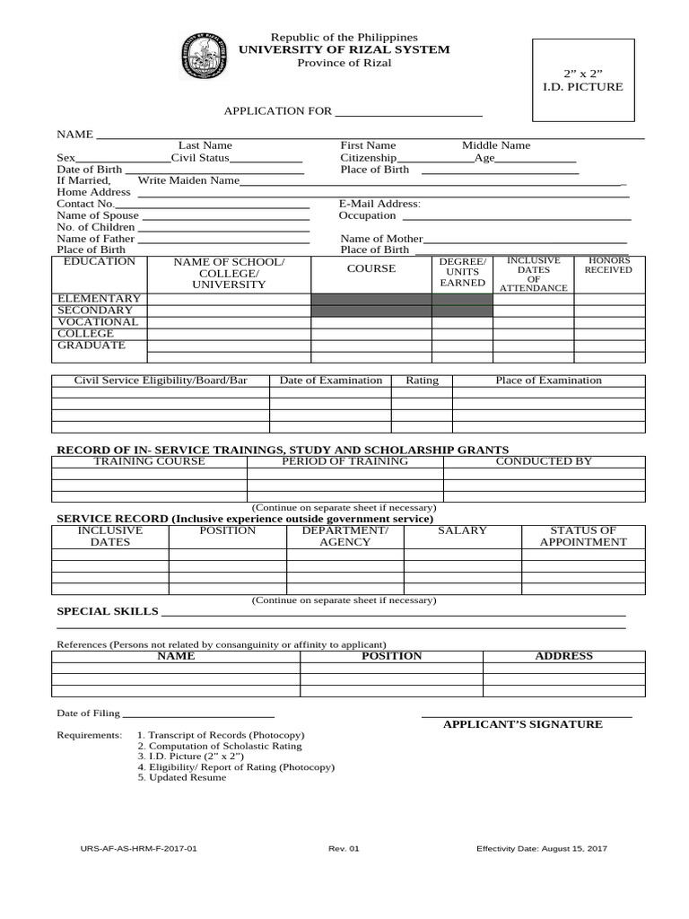 URS - Application Form | PDF