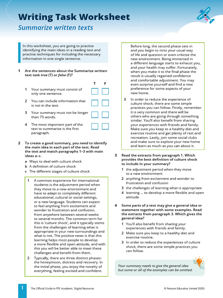 Worksheet - Summarize Written Text | PDF | Sentence (Linguistics) | Linguistics