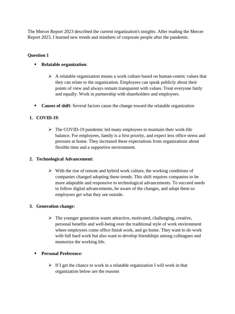 Assignment-1 Mercer Report | PDF
