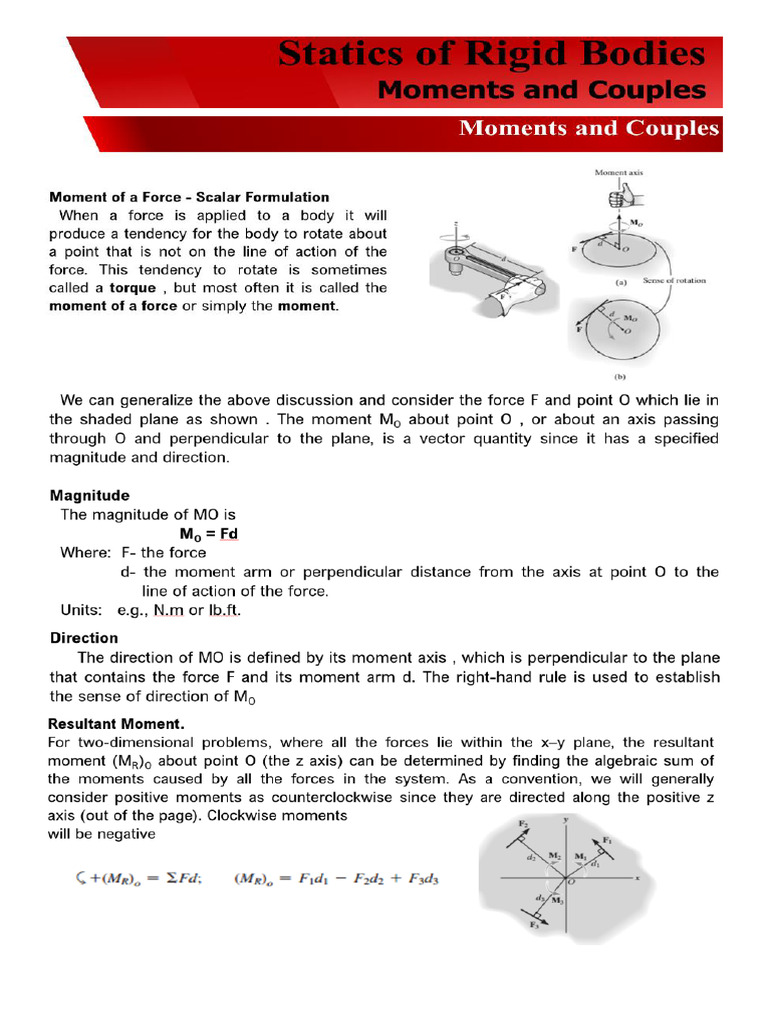 Statics of Rigid Bodies-Moments and Couples | PDF