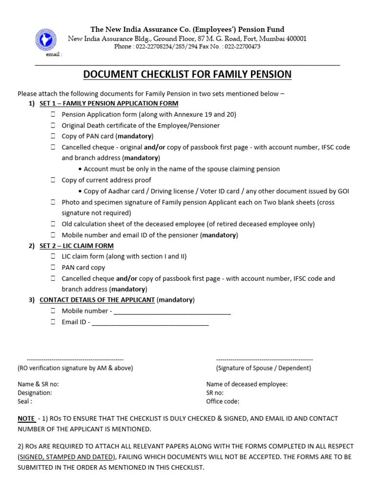 Revised Document List - Family Pension | PDF