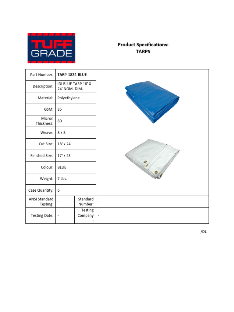 Tuff Grade TARP 1824 BLUE Specification Sheet | PDF