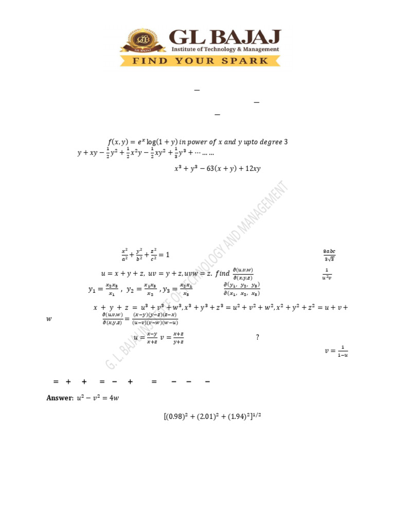 Assingment and Tutorial Unit III Differential Calculus 2022 23 | PDF