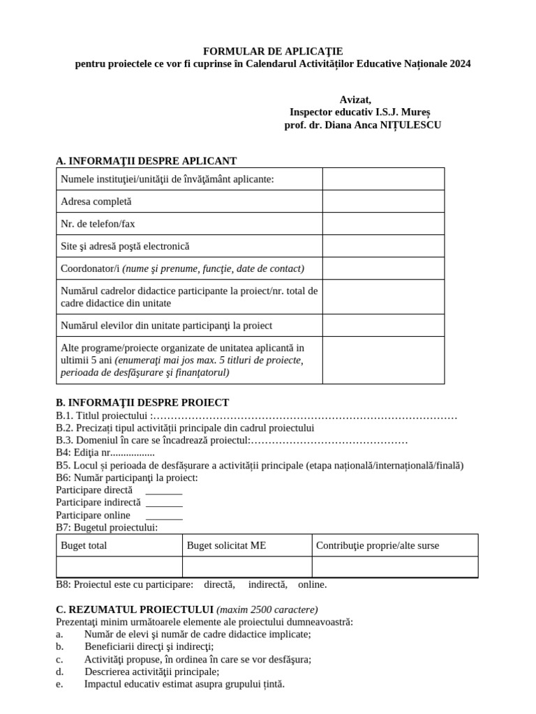 Formular de Aplicaţie Caen 2024 | PDF
