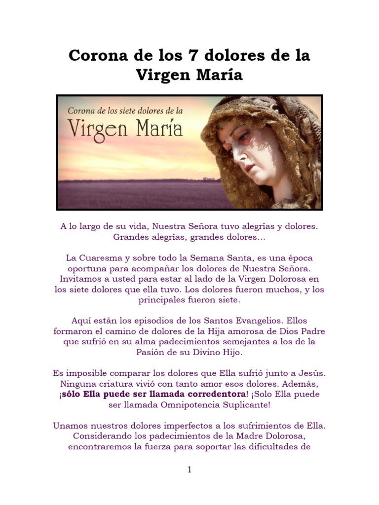 Corona De Los 7 Dolores De La Virgen Maria Pdf
