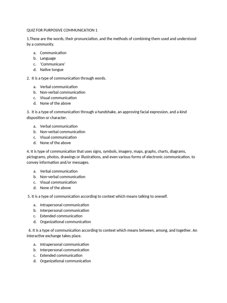 Quiz 1 For Purposive Communication | PDF