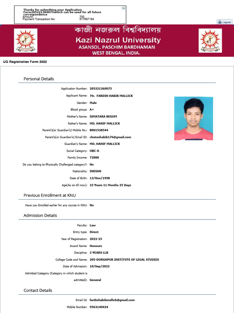 KNU UG Admission Form | PDF