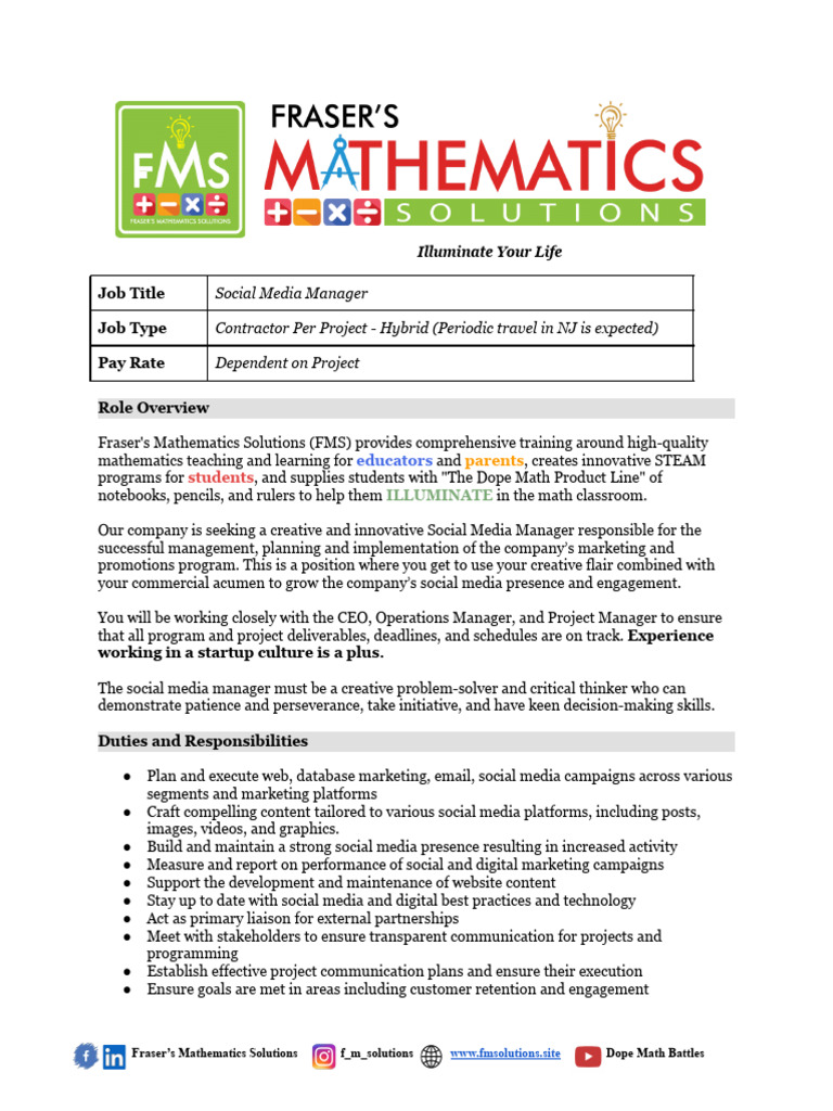 FMS Social Media Manager Job Description | PDF