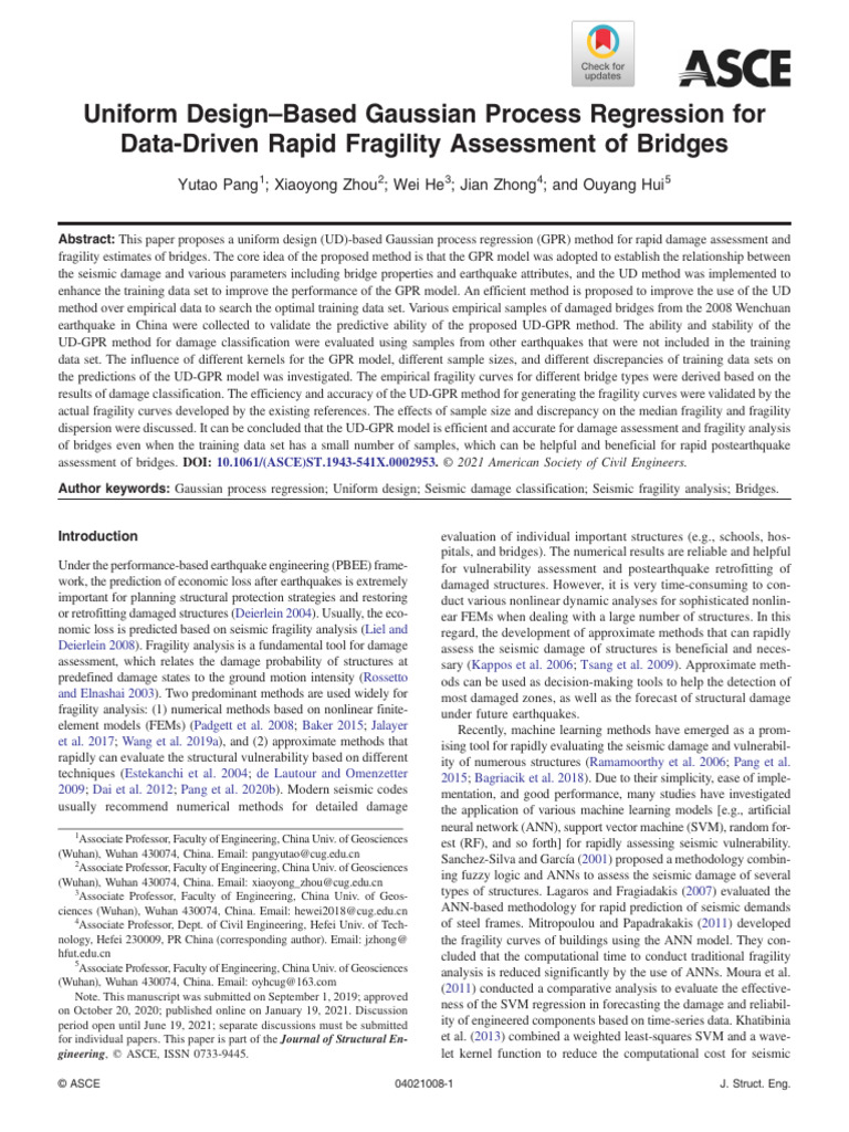 Pang Et Al 2021 Uniform Design Based Gaussian Process Regression For Data Driven Rapid Fragility ...