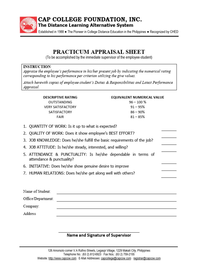Practicum Appraisal Form | PDF