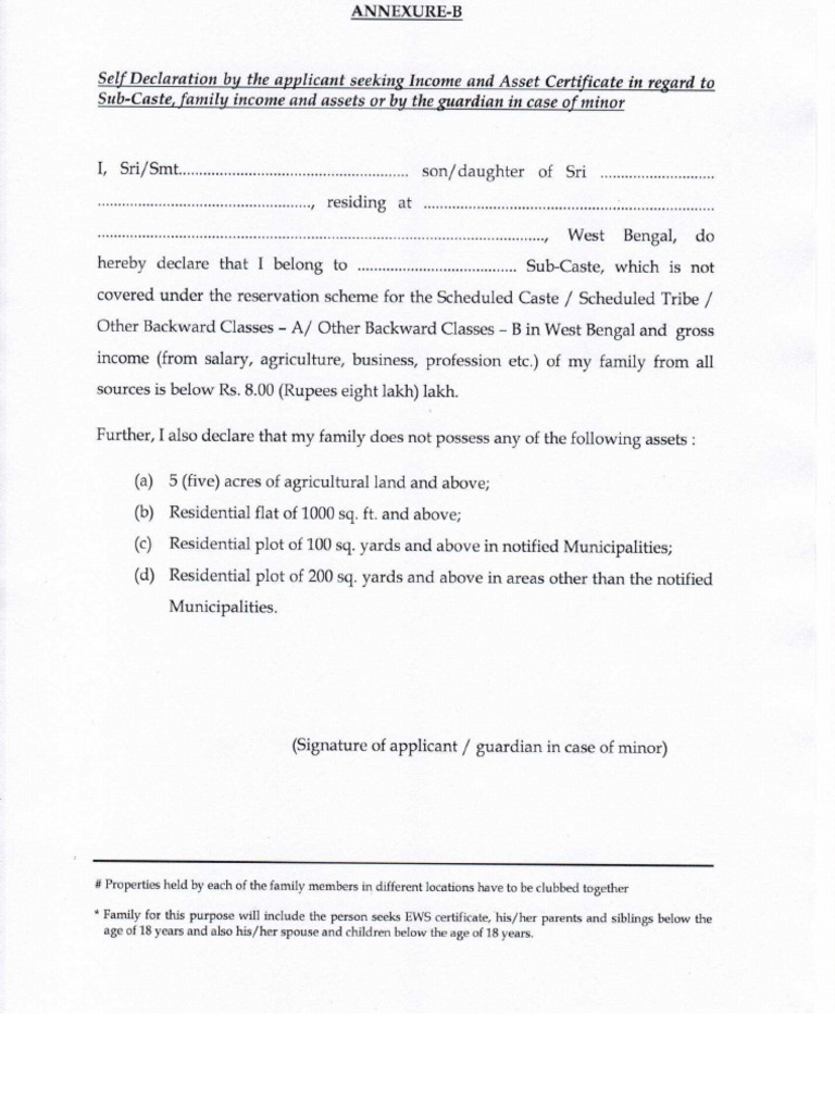 WB EWS Application Form WebExam | PDF