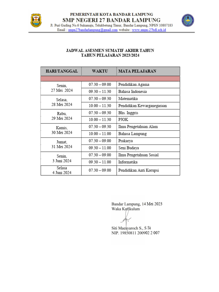 Jadwal ASAT | PDF