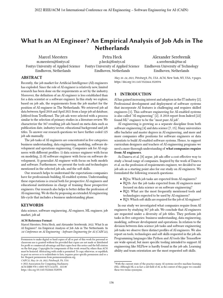 What Is An AI Engineer An Empirical Analysis of Job Ads in The ...
