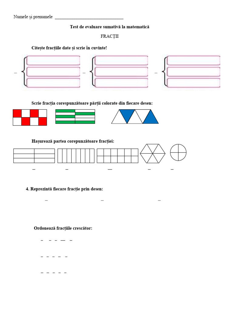 Evaluare Sumativa Fractii CLS A 3-A!!!! | PDF