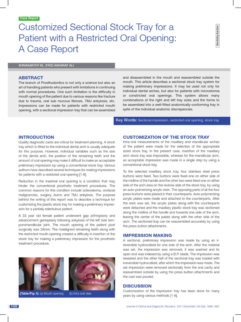 Customized Stock Tray for Limited Mouth Opening | PDF | Dentures ...