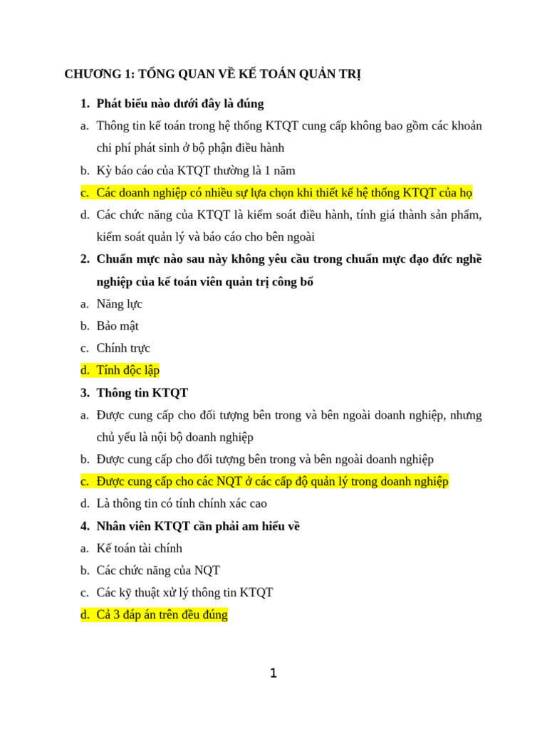 ôn tập KTQT 1 | PDF