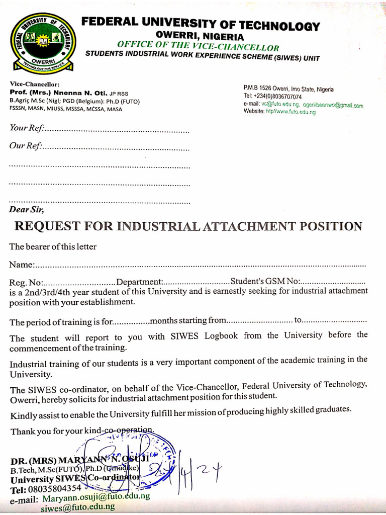 Futo It Request Letter Compiled by Whitemaths (08081970346) | PDF