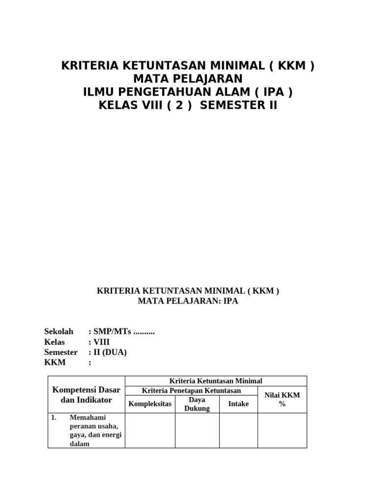 KKM Kelas VIII | PDF