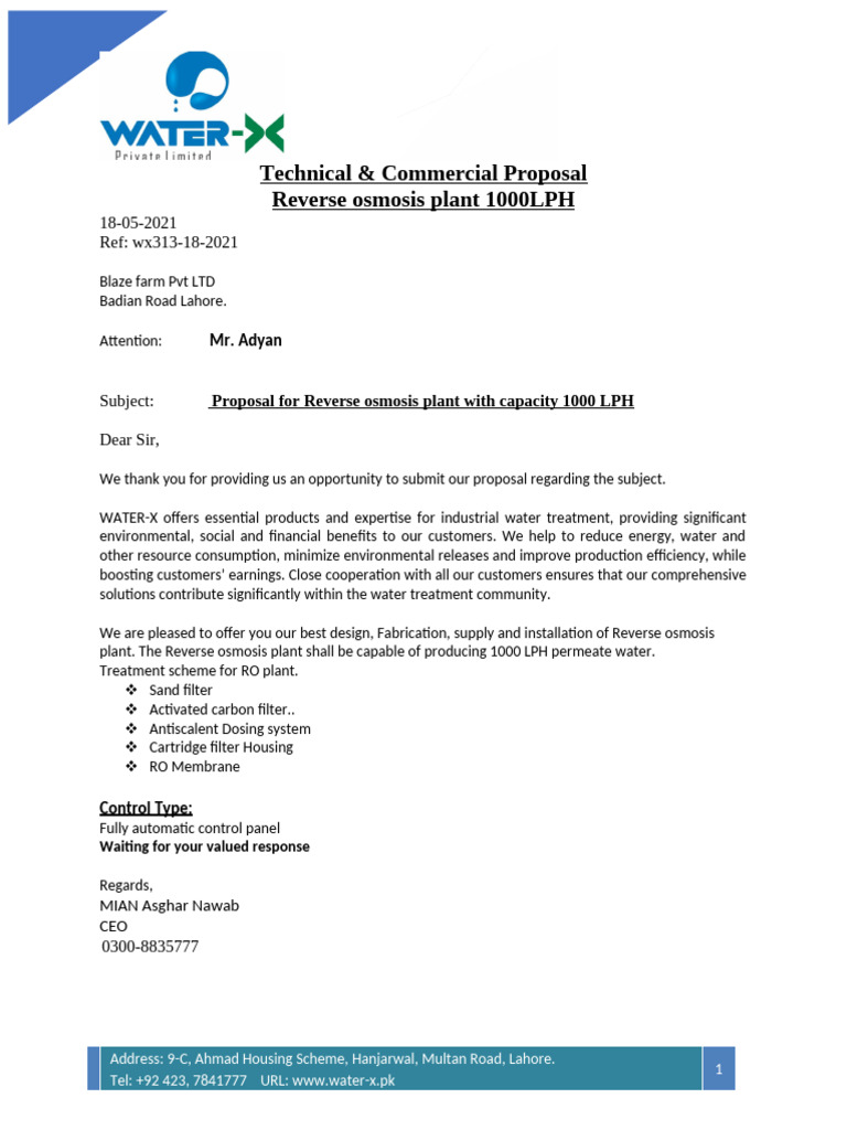 Water-X Quotation | PDF