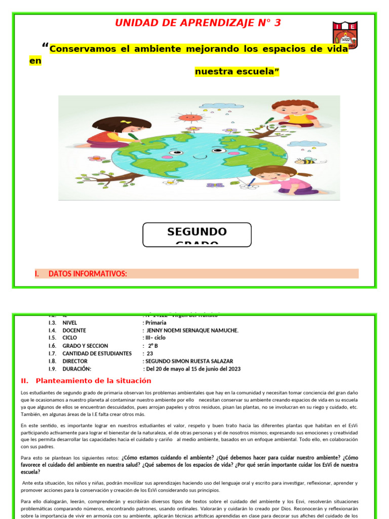 Unidad de Aprendizaje #3 - 2do Grado | PDF