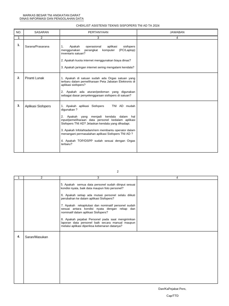 Cheklist Sisfopers | PDF