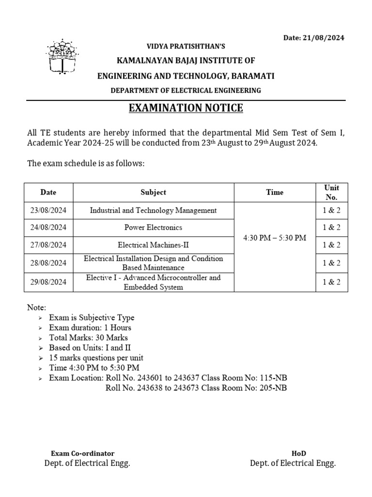 TE Mid Sem Test Notice | PDF | Technology & Engineering