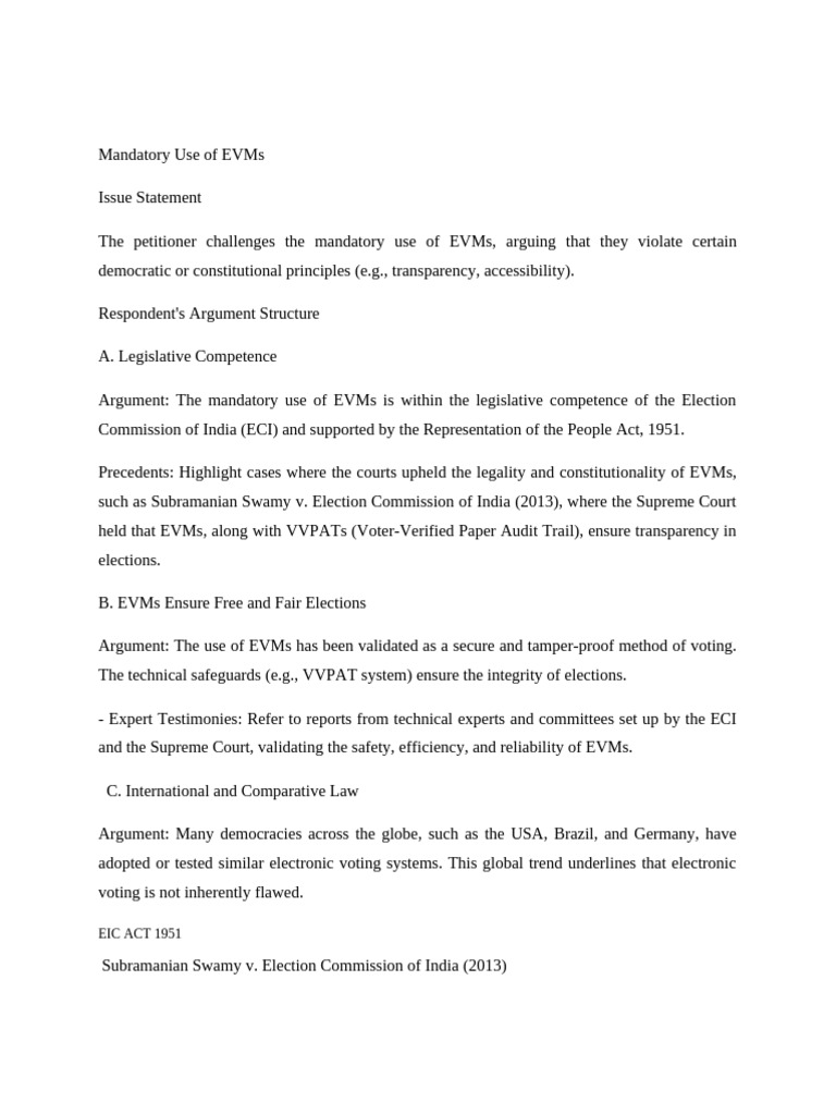 Mandatory Use of EVMs Evms Notes | PDF | Elections | Precedent