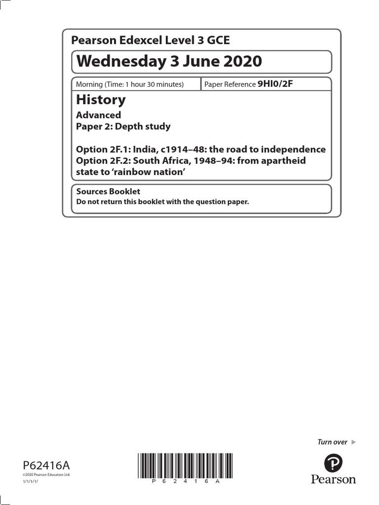 June 2020 IN - Paper 2F Edexcel History A-Level | PDF | Apartheid