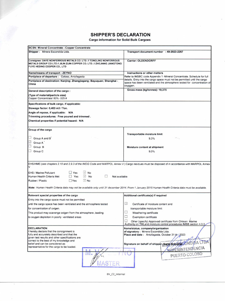 1a. Shipper's Declaration & Pre-Shipment Documents | PDF