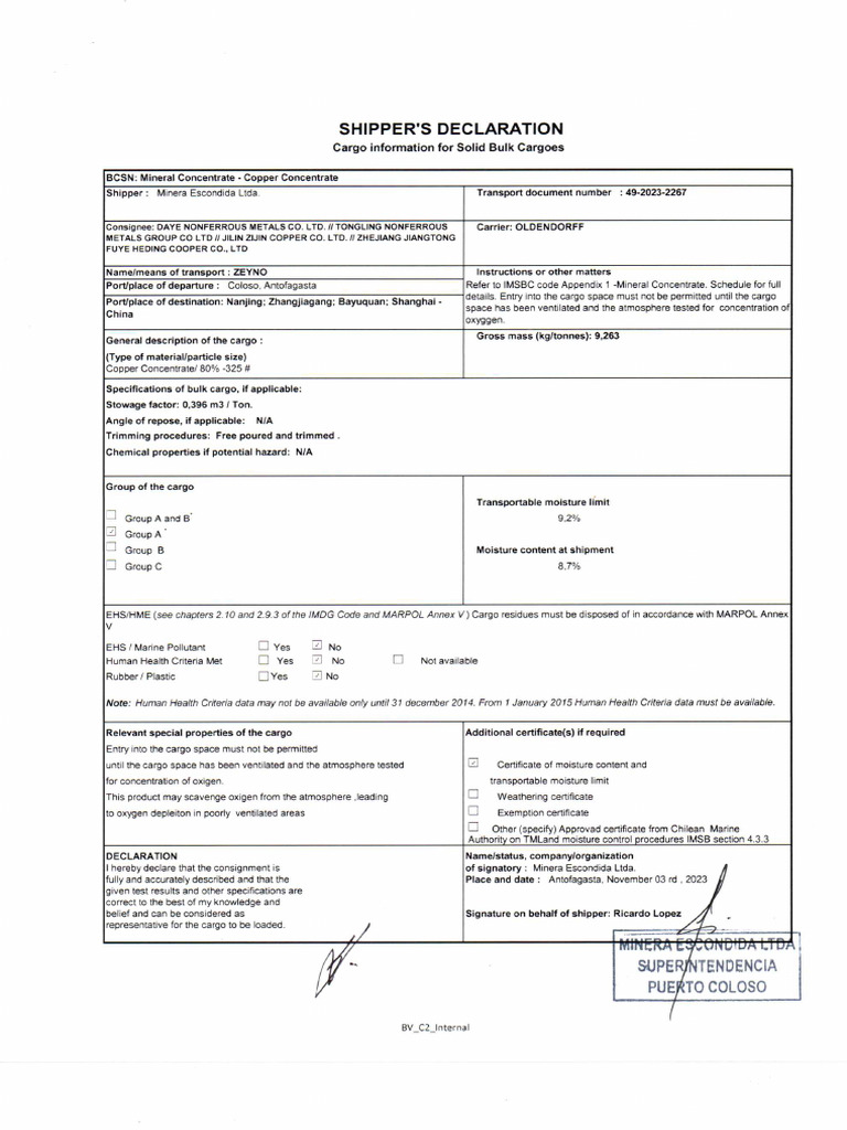 1d. Shipper's Declaration & Pre-Shipment Documents | PDF