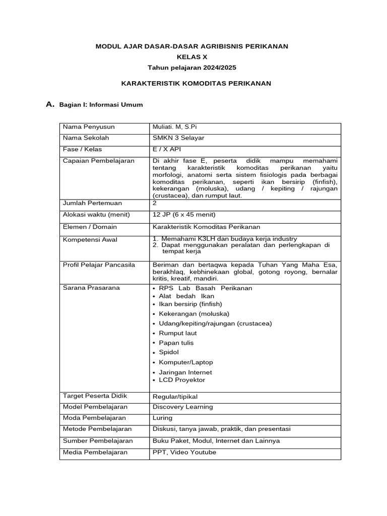Modul Elemen 5 Dasar Dasar Agribisnis Perikanan | PDF