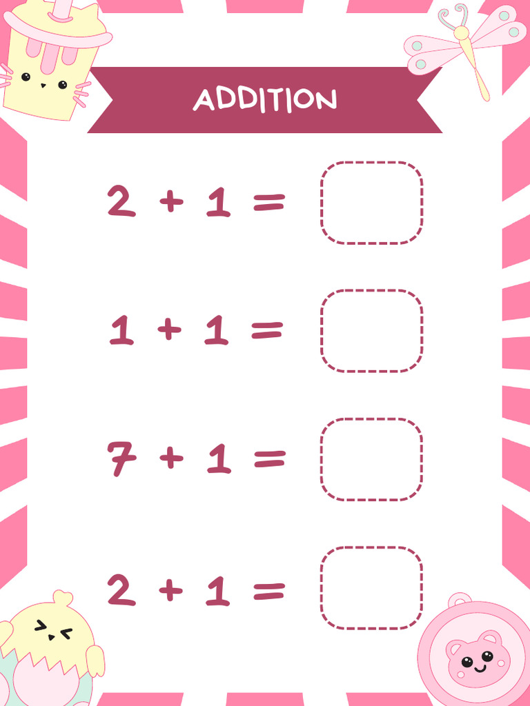 Lembar Kerja Penjumlahan Matematika Pink Putih | PDF