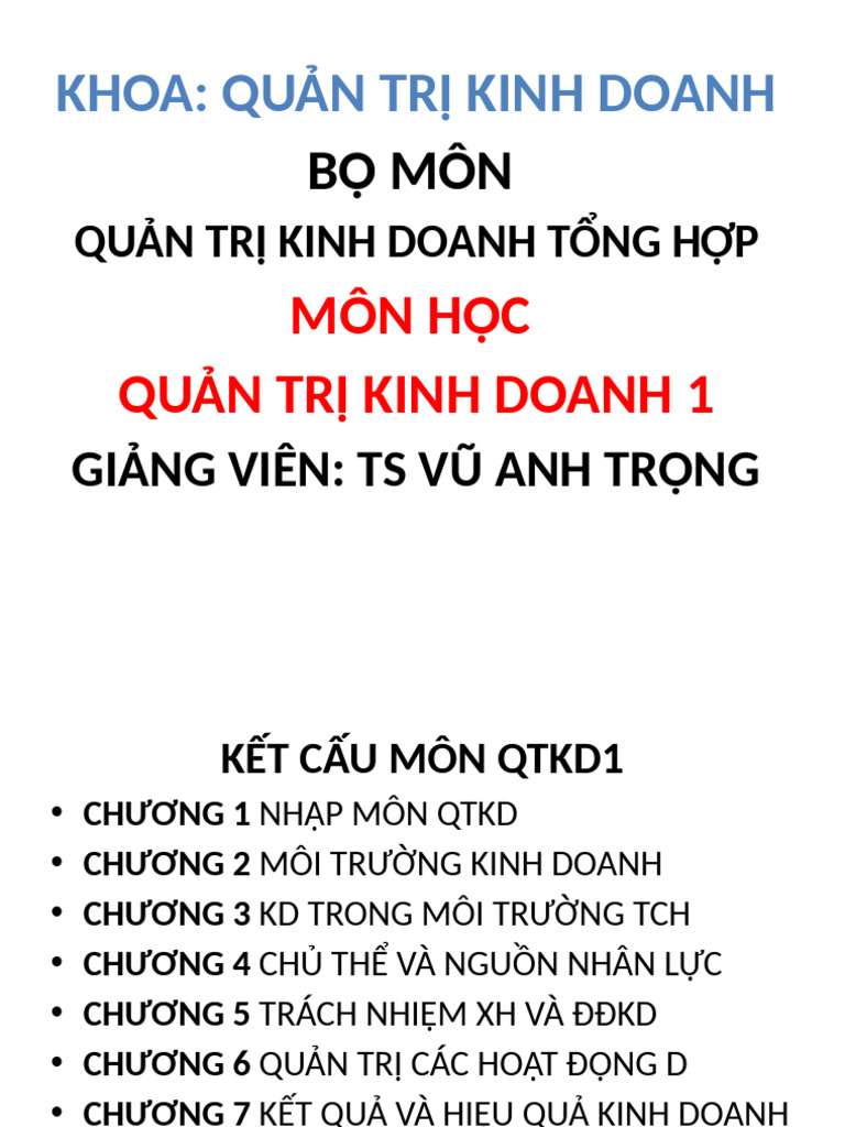 Chương 1 NHẬP MÔN QTKD | PDF