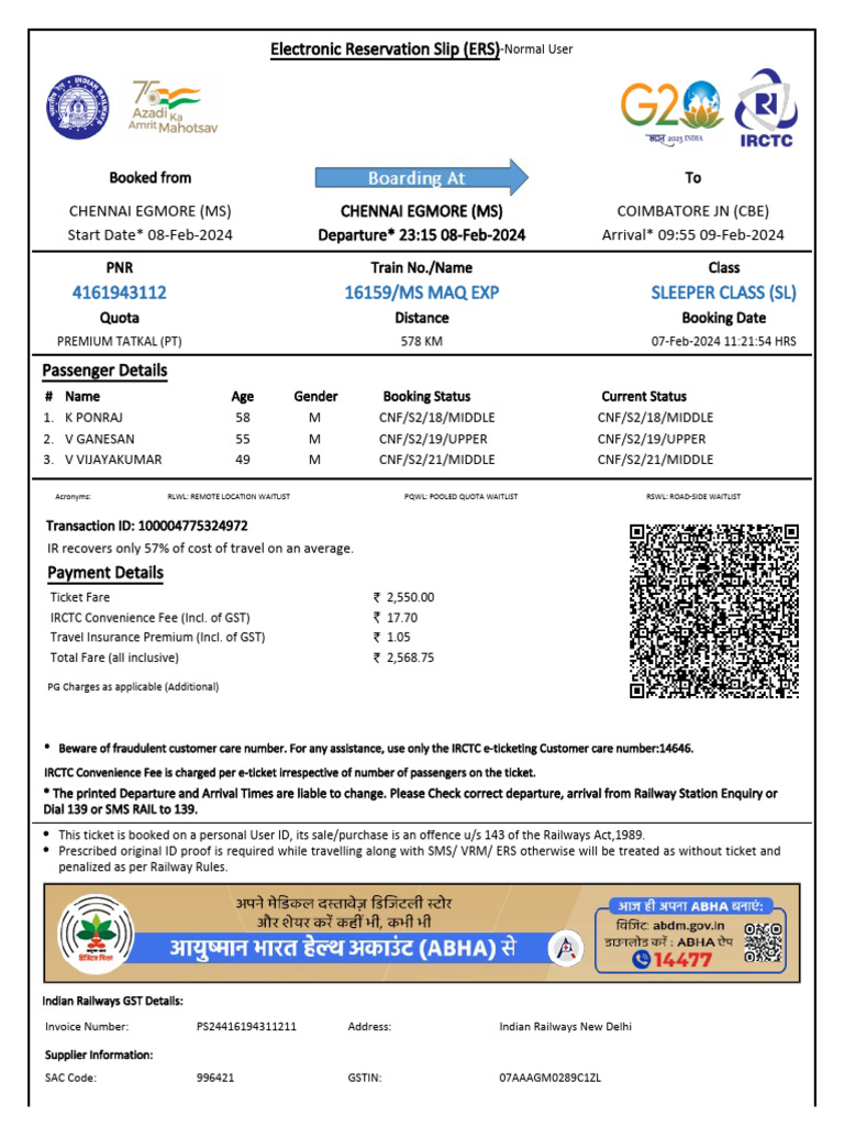 16159/MS MAQ EXP Sleeper Class (SL) | PDF