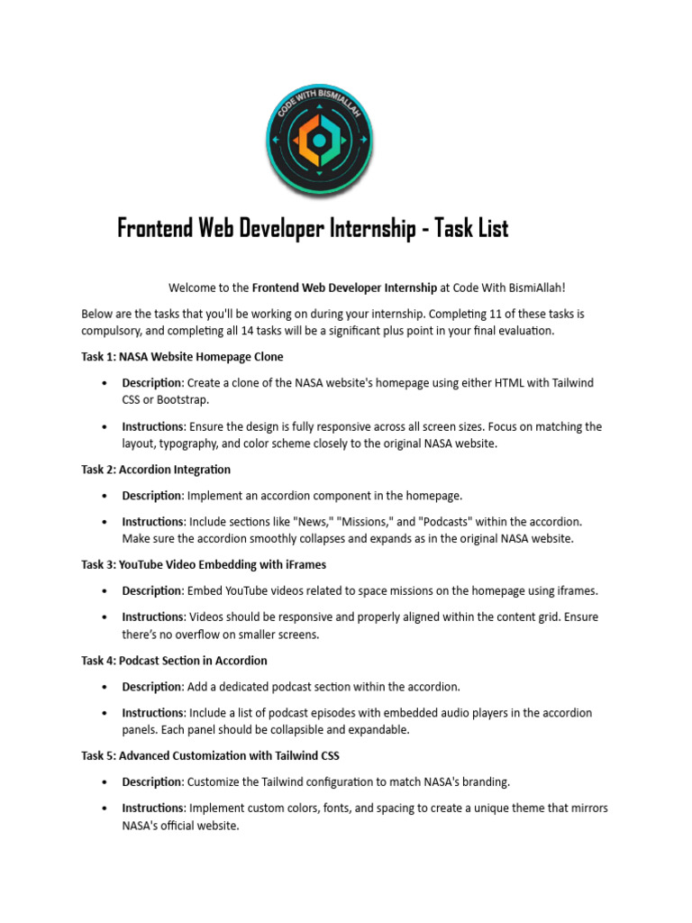Frontend Web Developer Internship | PDF