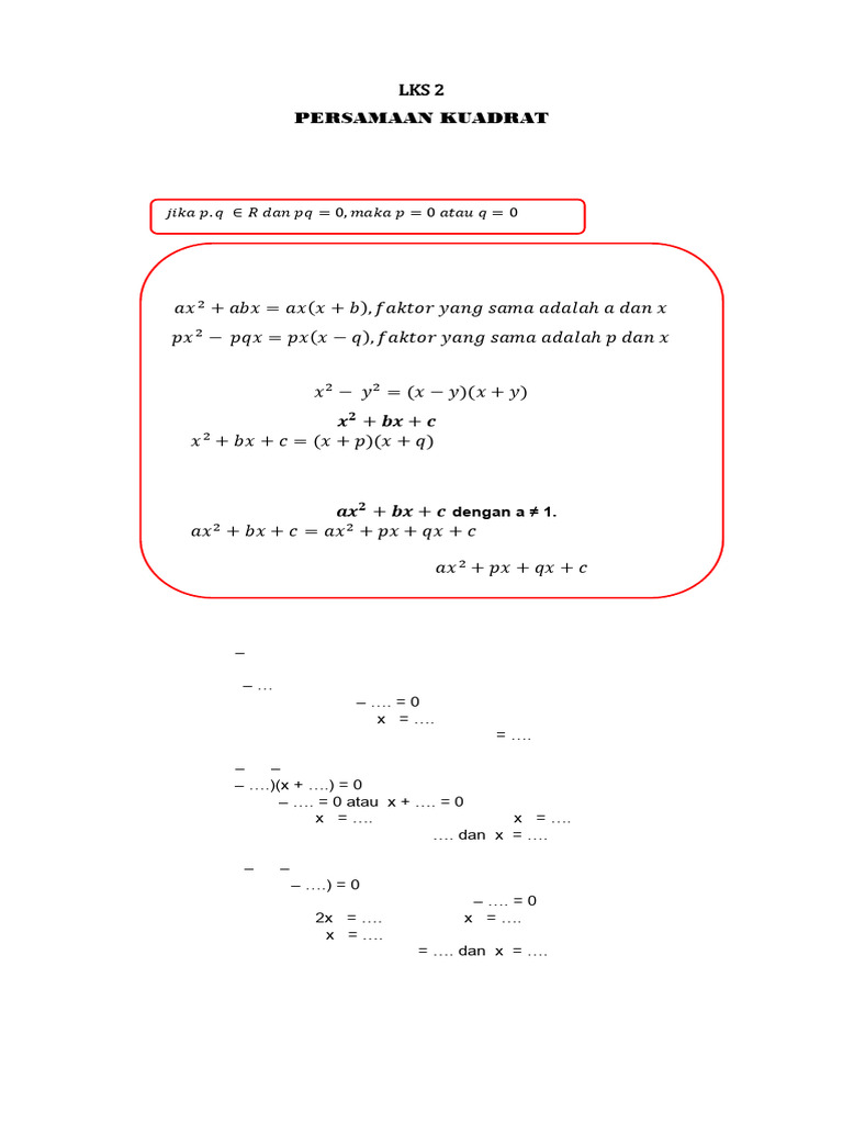 LKS 2 Persamaan Kuadrat | PDF