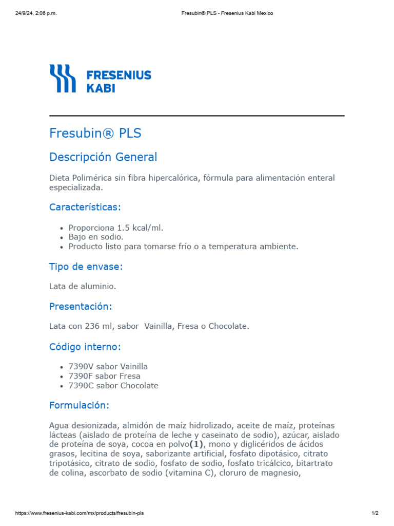 Fresubin® PLS - Fresenius Kabi Mexico | PDF