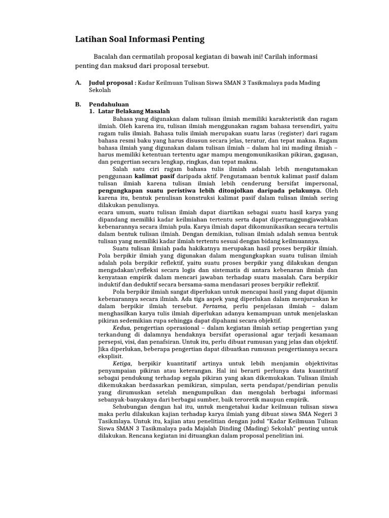 Latihan Soal Informasi Penting | PDF