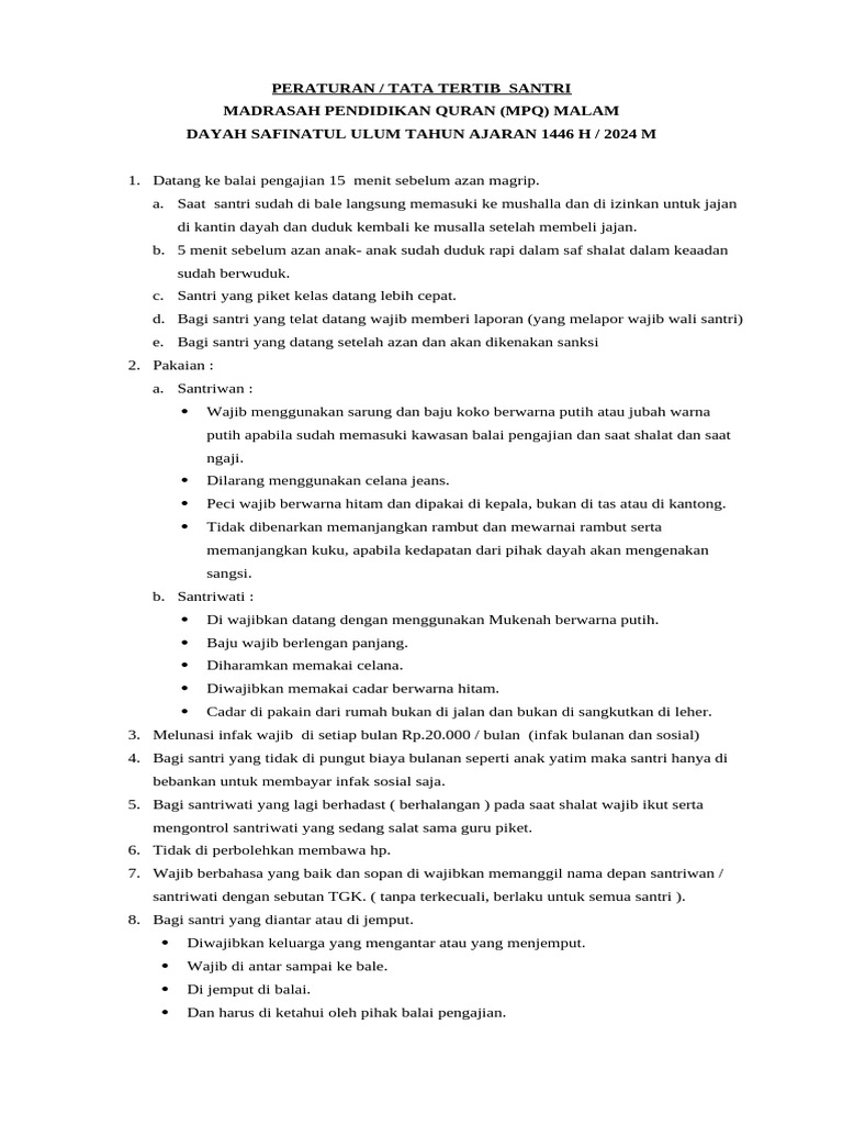 Peraturan MPQ Malam | PDF