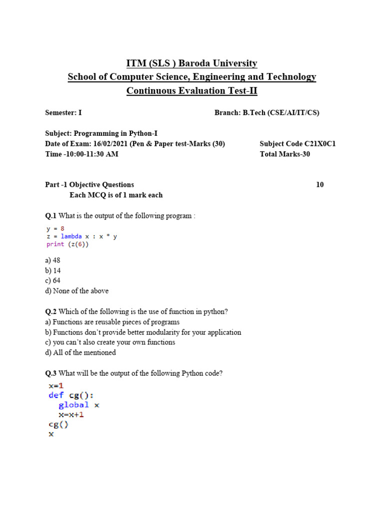 Python CET-II Paper | PDF