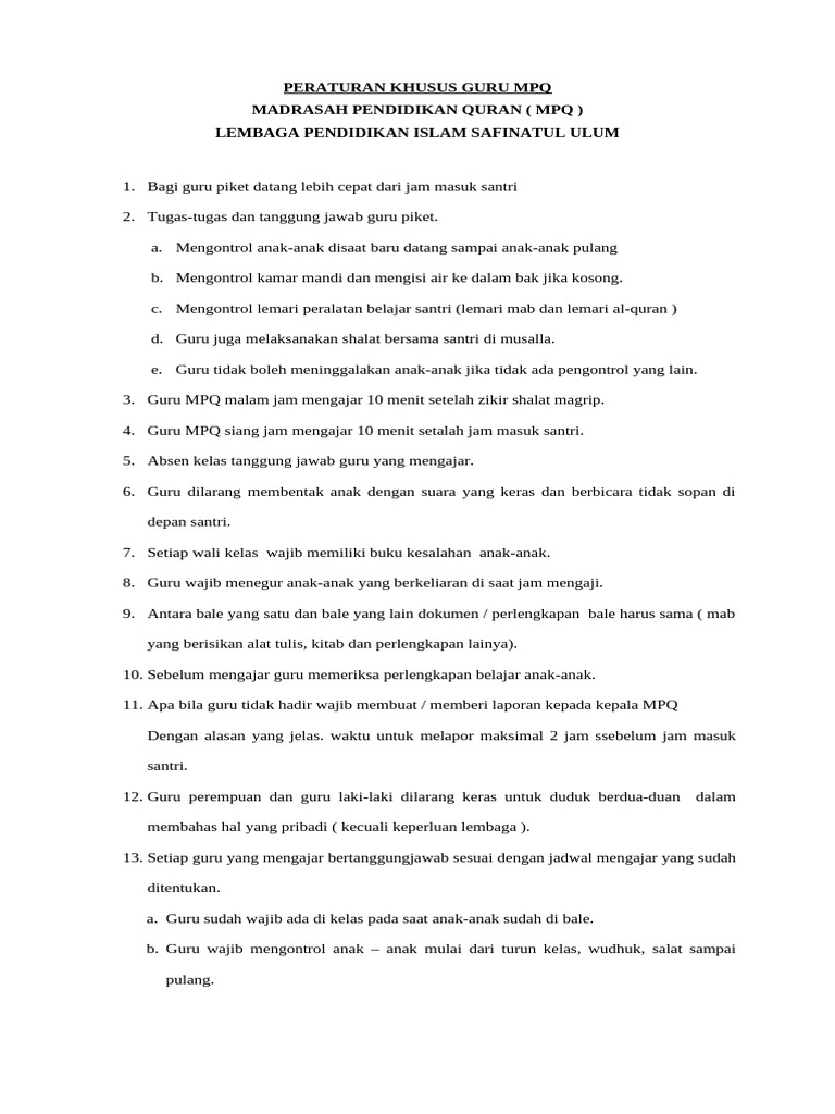 Peraturan Khusus Guru MPQ | PDF | Semitic Words And Phrases