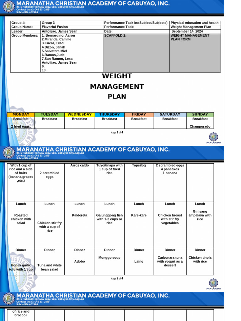 Scaffold 2 Weight Management Plan Form | PDF