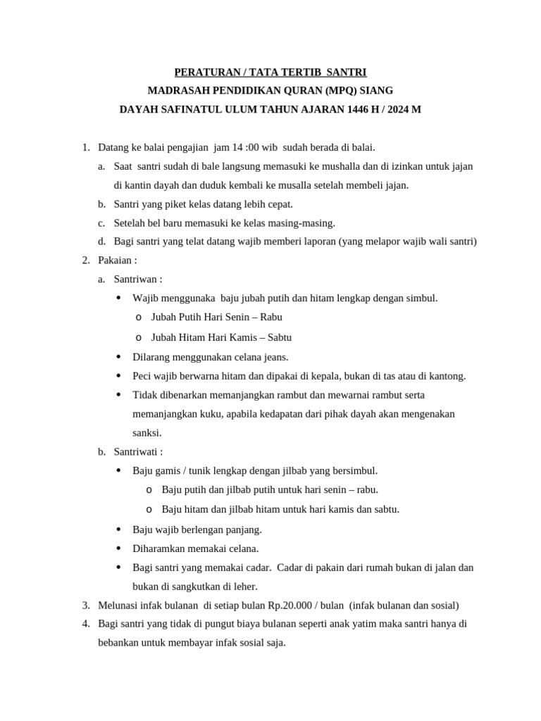 Peraturan MPQ Siang | PDF