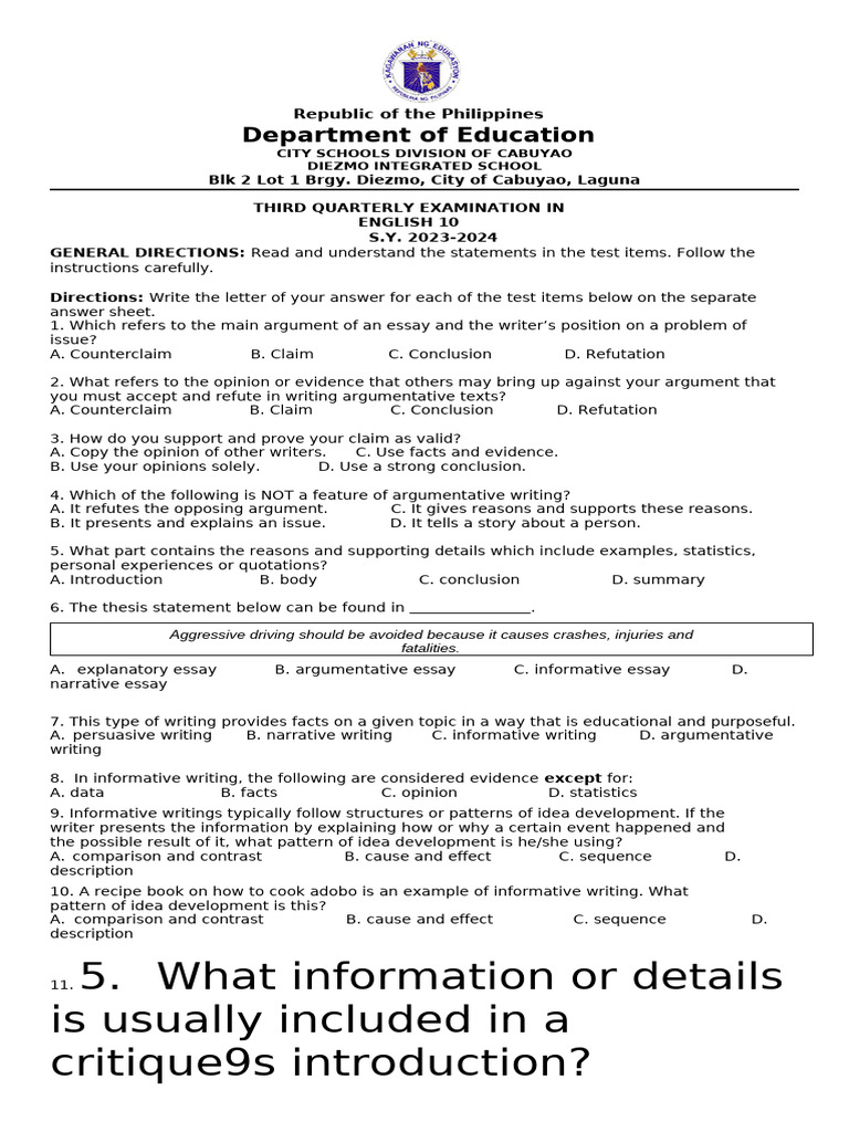 Grade 10 English 2 | PDF