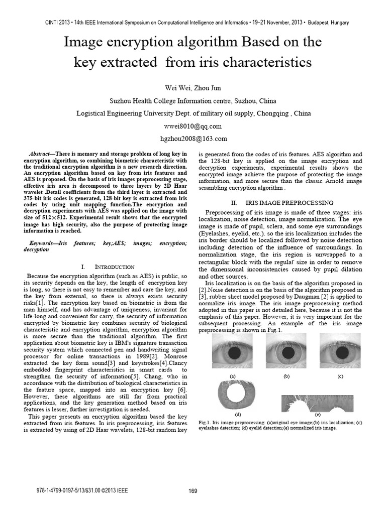 Image Encryption Algorithm Based On The Key Extracted From Iris Characteristics | PDF