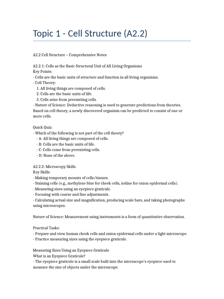Topic 1 Cell Structure A2 2 | PDF