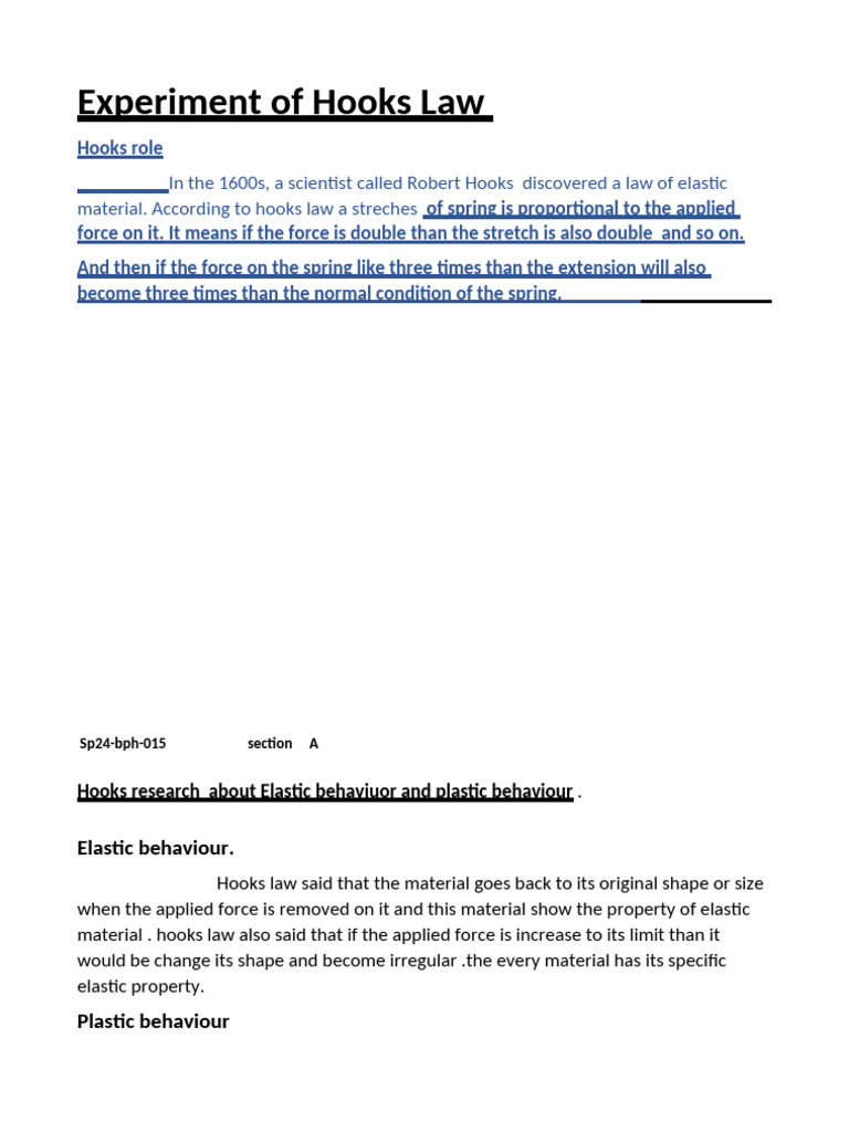 Experiment of Hooks Law | PDF