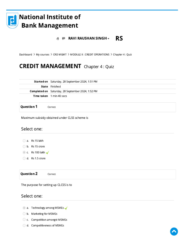 Chapter 4 - Quiz - Attempt Review - Welcome To Learning at Nibm | PDF ...