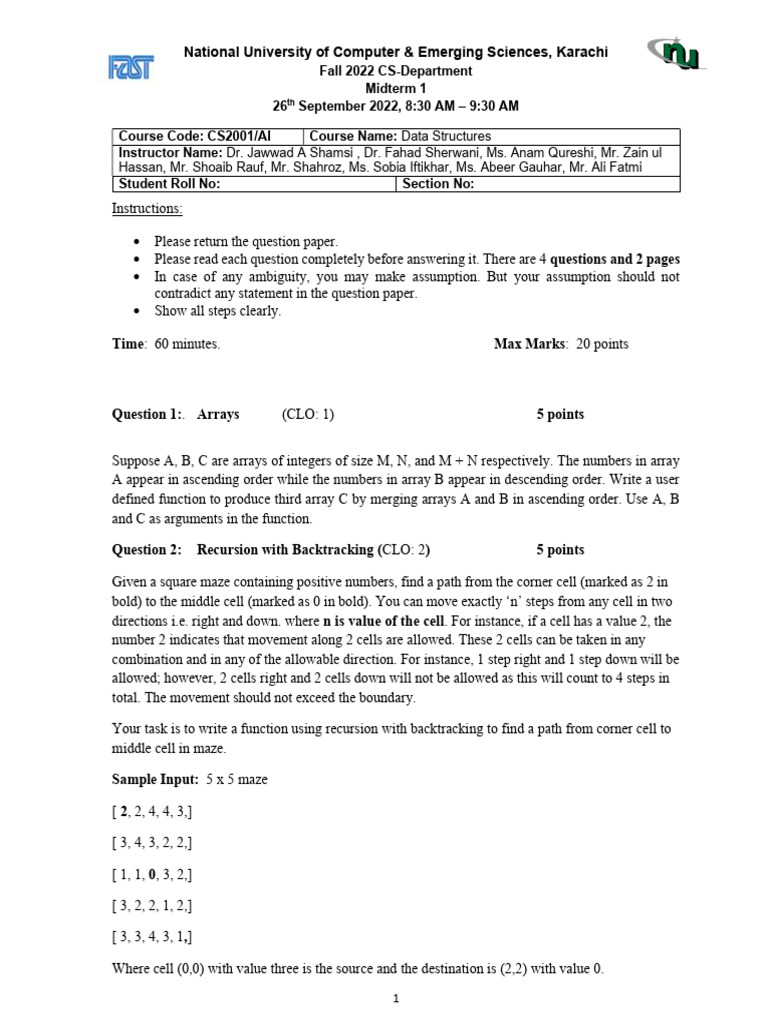 Mid1 DS Fall2022 | PDF