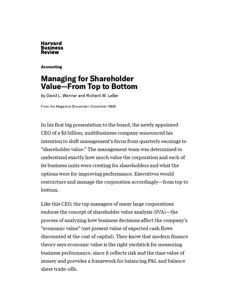 Case Study-1-Managing For Shareholder Value-From Top To Bottom | PDF ...